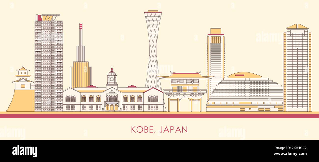 Cartoon Skyline panorama of city of Kobe, Japan - vector illustration ...