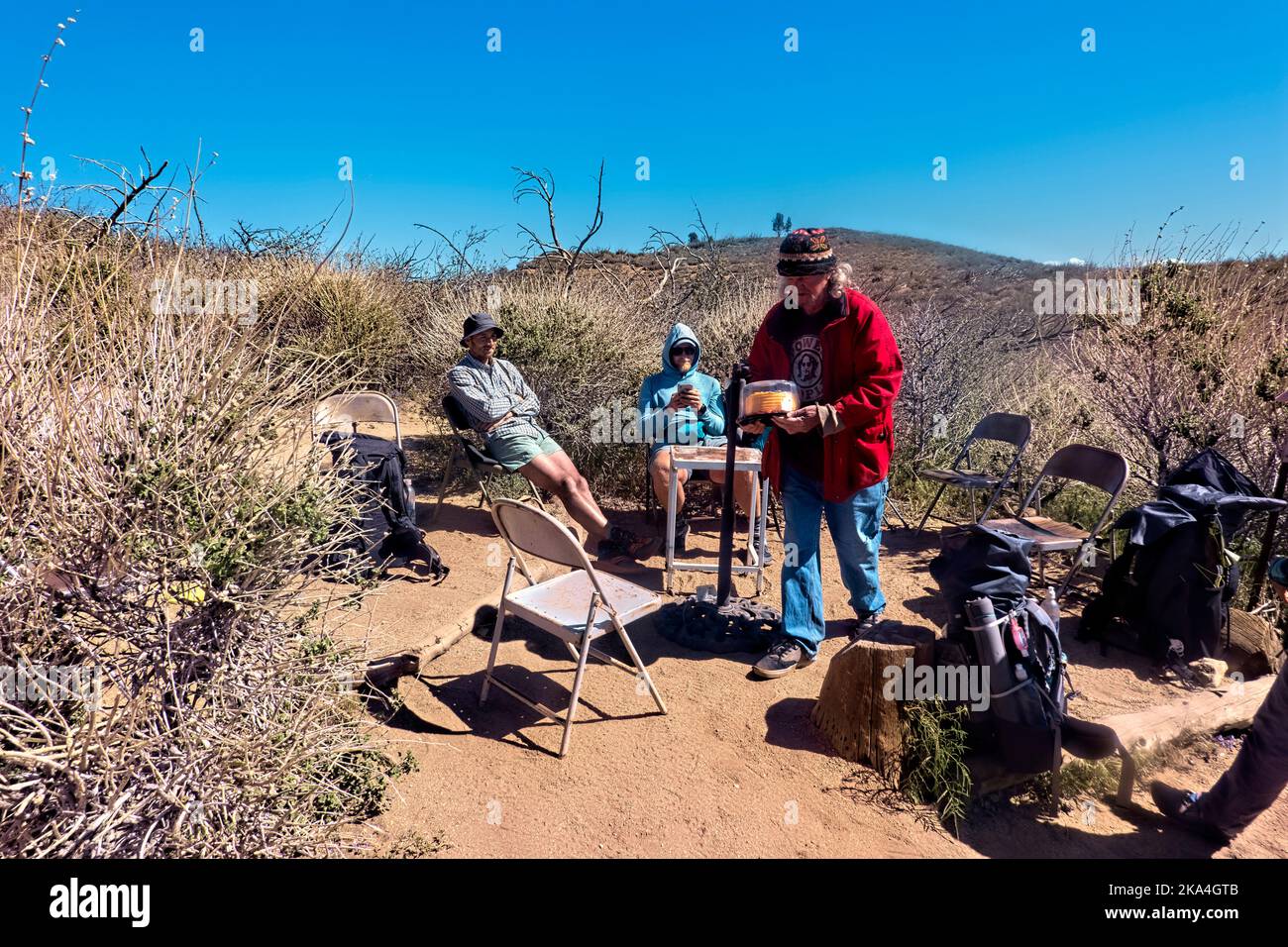 Enjoying cake from a trail angel on the Pacific Crest Trail, Tehachapi ...