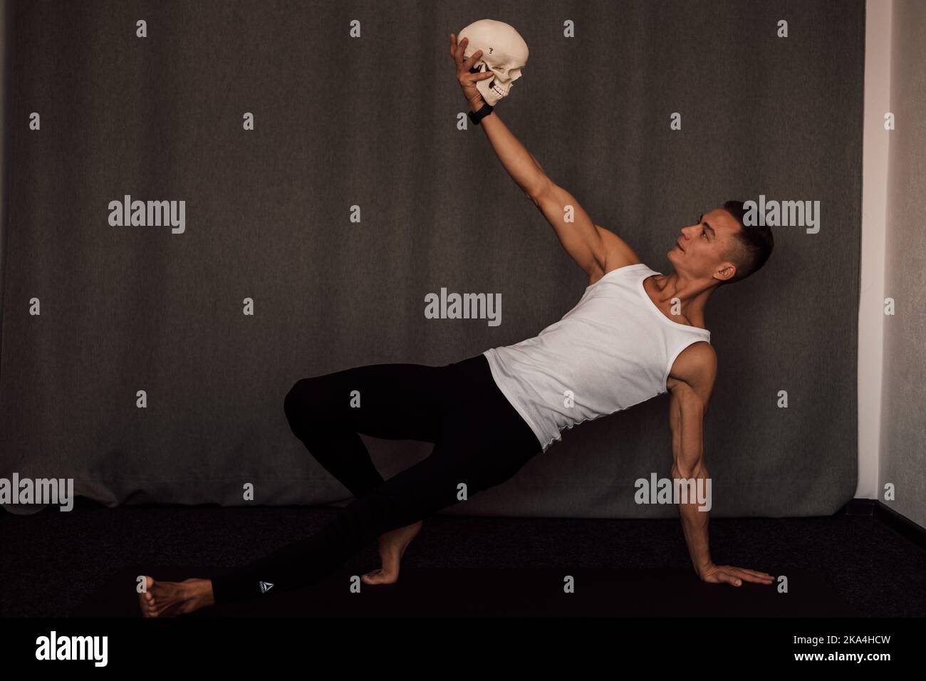 A white skull in the hands of a man. Anatomy Stock Photo - Alamy