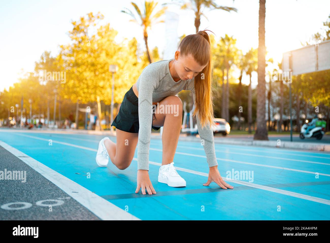 Female Athlete Ready To Run Fit Confident Woman Starting Position
