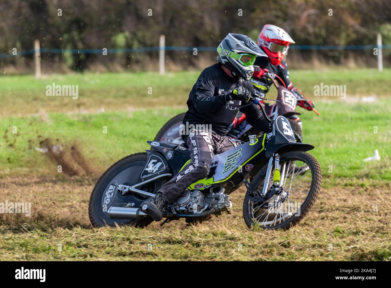 Ian Clark racing in grasstrack motorcycle race. Donut Meeting event ...