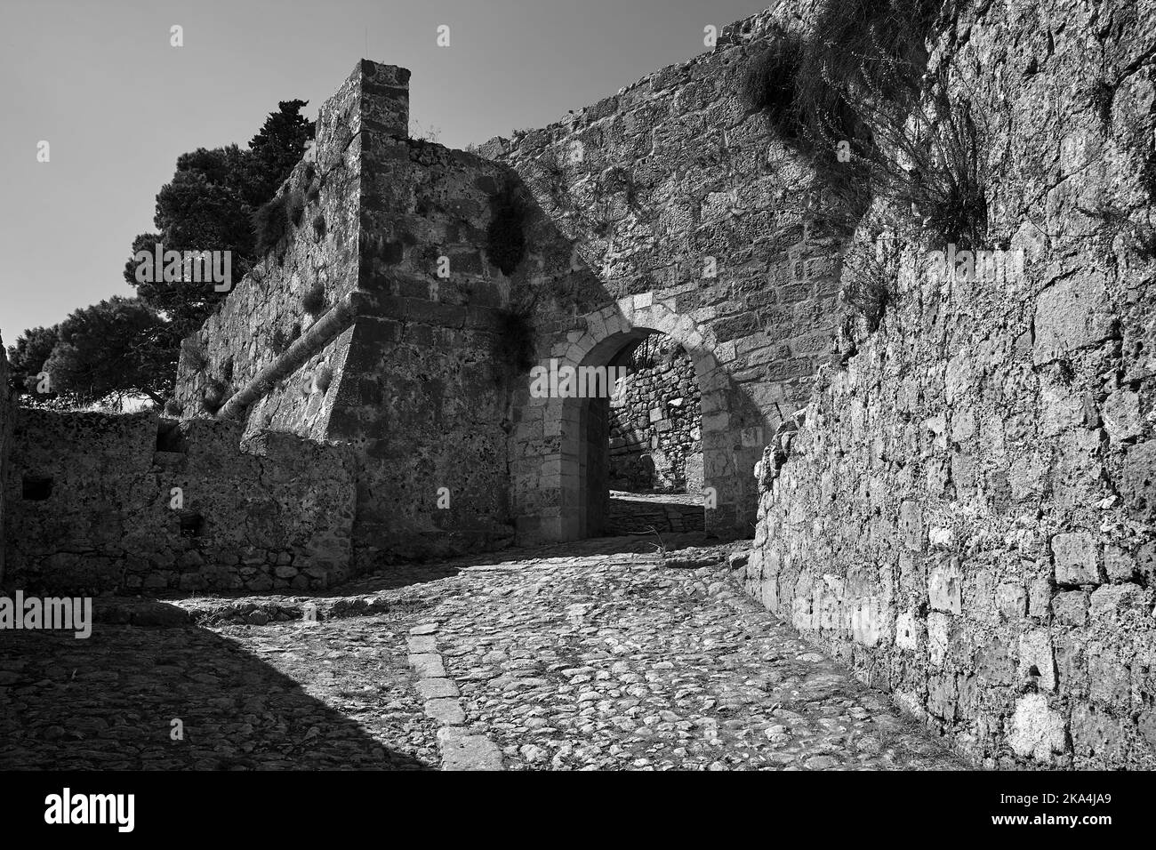 Stone gate of the medieval Venetian St George's castle on the island of ...