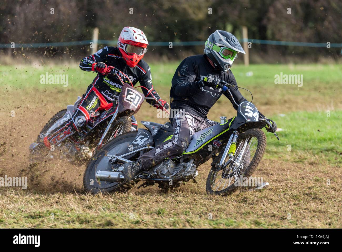 Ian Clark racing in grasstrack motorcycle race. Donut Meeting event ...