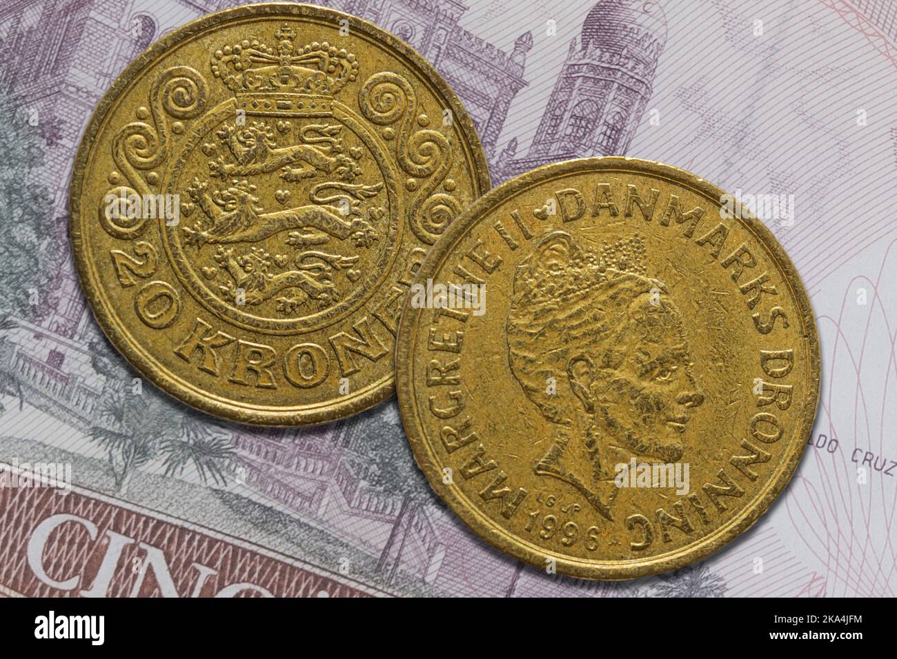 Danish krone coin obverse and reverse. Currency of Denmark, Faroe ...