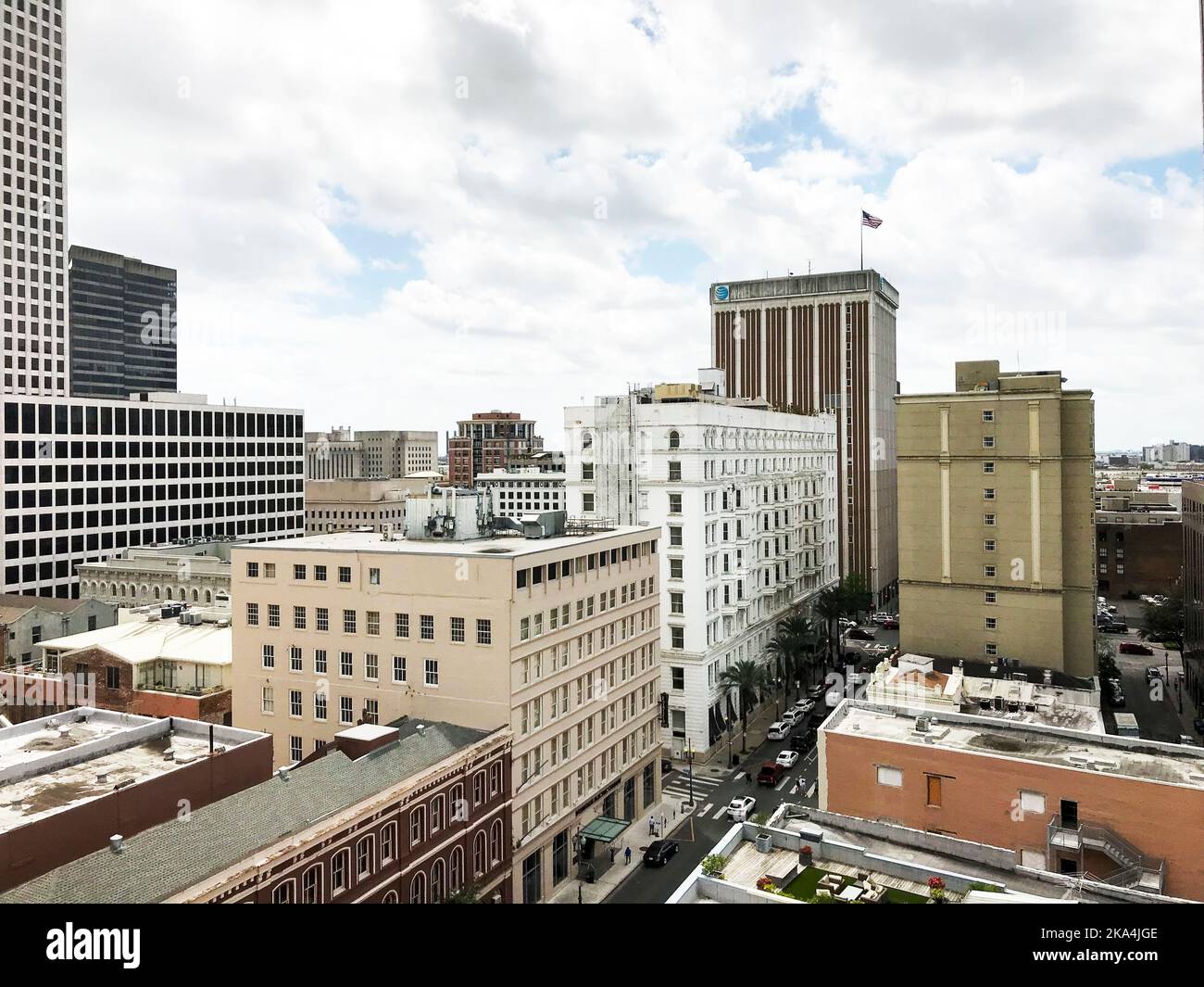An aerial view of cityscape surrounded by building facades Stock Photo ...
