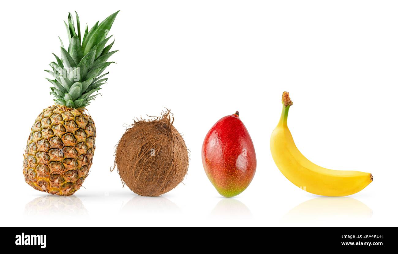 Set of tropical fruits isolated on white background with clipping path ...