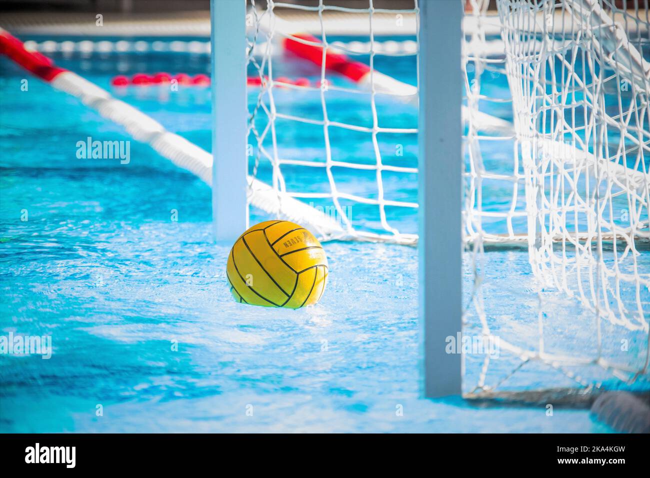 The yellow water polo ball in the pool Stock Photo - Alamy