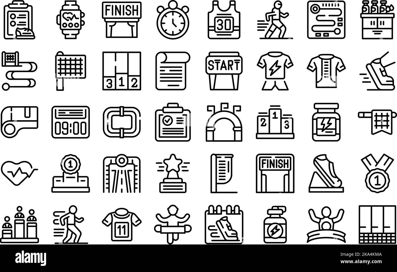 Running marathon icons set outline vector. Run people. Man activity ...
