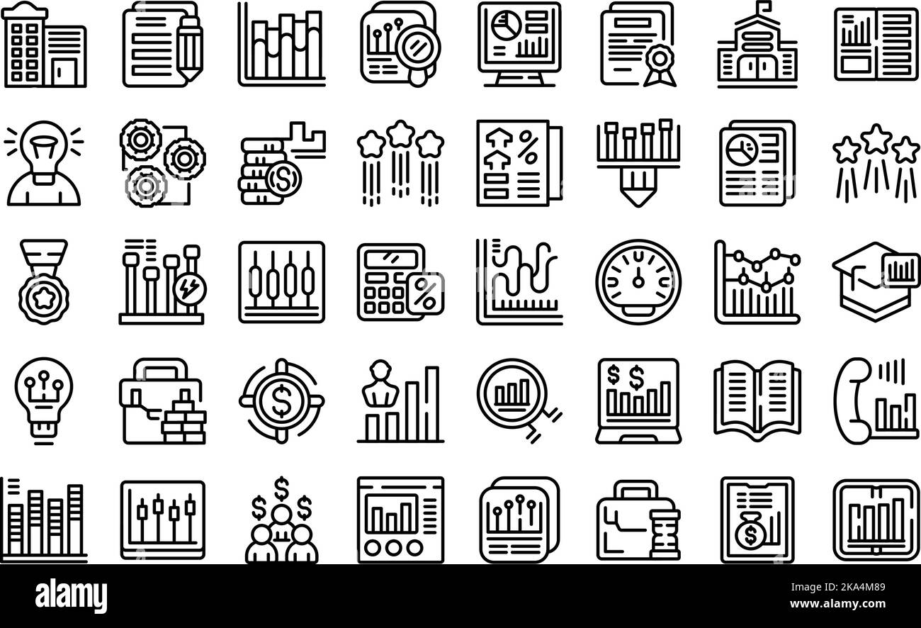 Trade school icons set outline vector. Money academy. Bank education ...