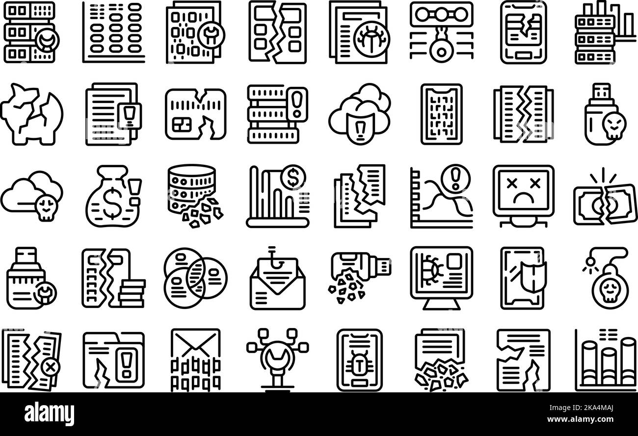 Data loss icons set outline vector. Cloud access. Key attack Stock ...