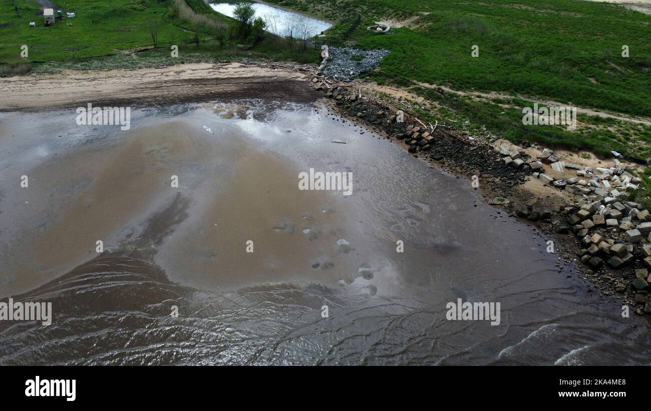 An aerial View of part of the shoreline of Raritan Bay in South Amboy ...