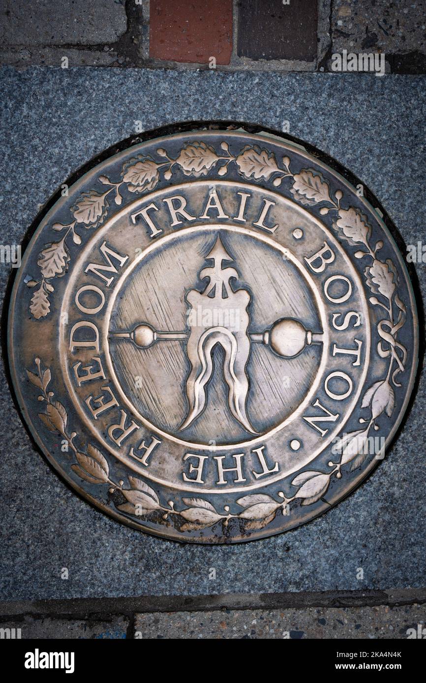 Marker for the Boston Freedom Trail in Boston Massachusetts Stock Photo ...
