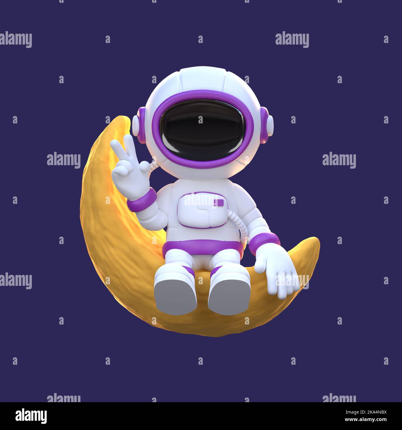 An illustration of a cute astronaut sitting on the moon Stock Photo - Alamy