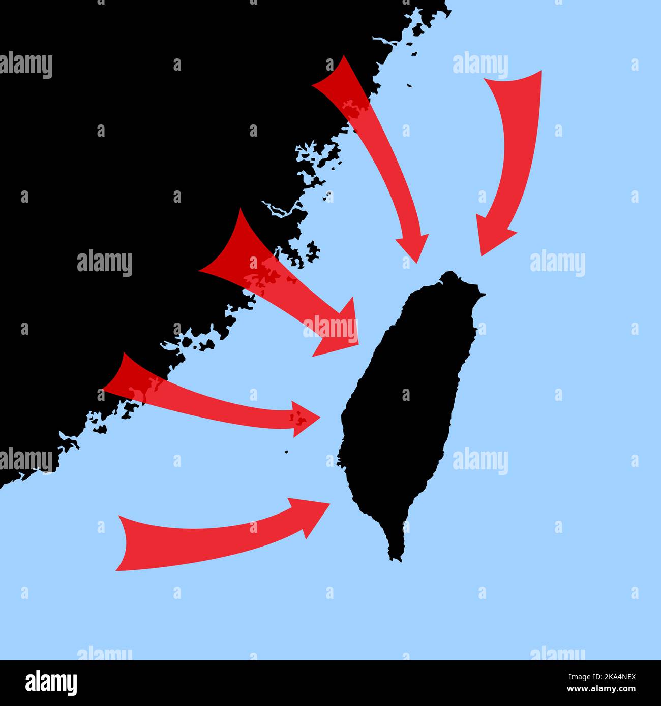 Taiwan and Taiwanese country is attacked and invaded by China. Map and ...