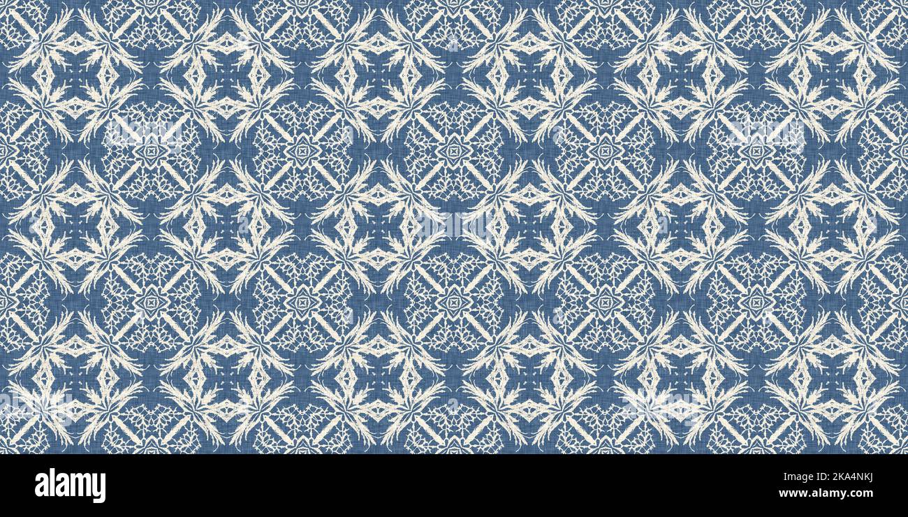 Farmhouse blue snow flake border background. Frosty damask french ...