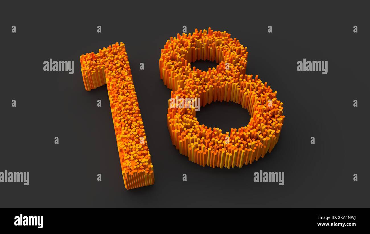 An illustration of a orange and red number 18 isolated over dark ...