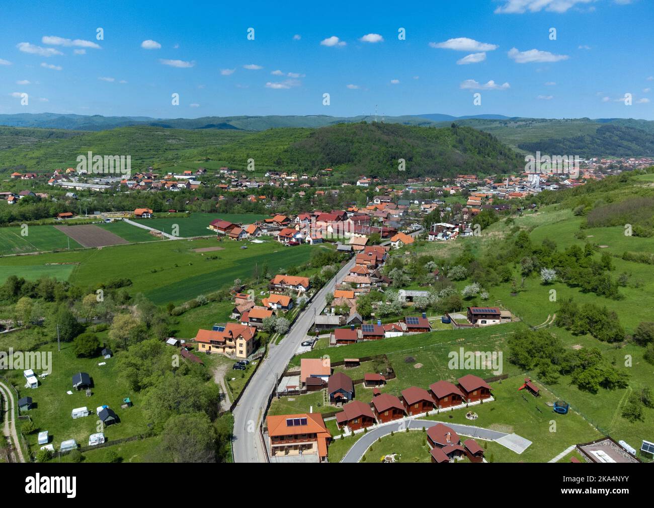 Aerial landscape of Praid resort - Romania, harghita, drone view Stock ...