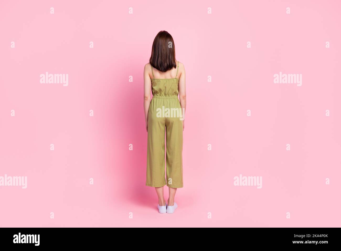 Full length back rear photo of good looking lady stand fitting room ...