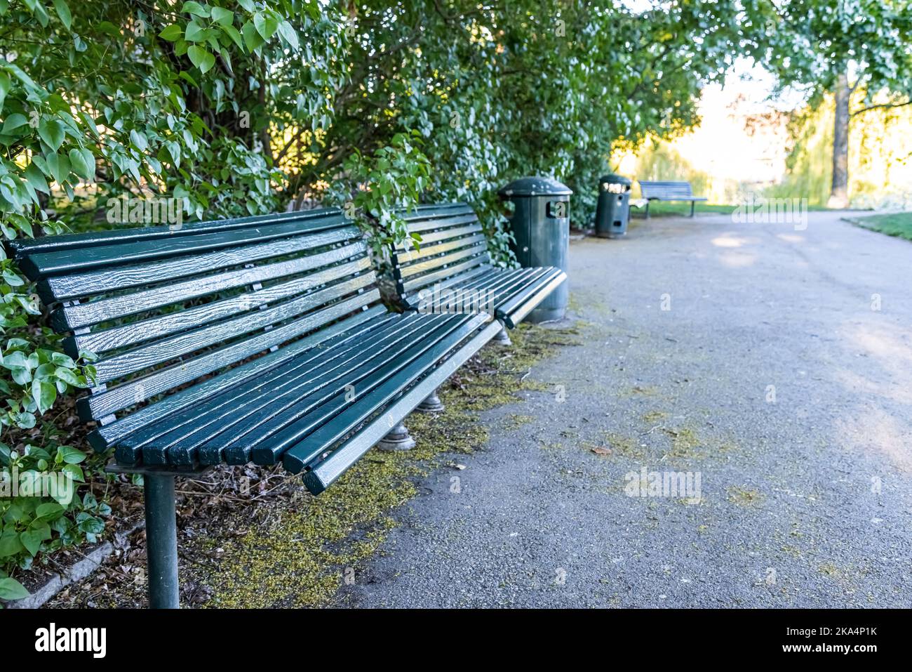Benches in the park Kampen Park Oslo Norway Stock Photo - Alamy
