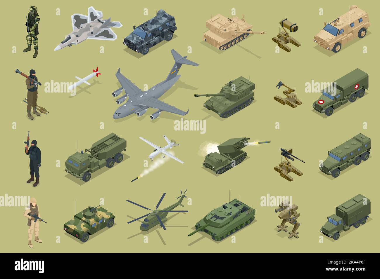 isometric Military Transport. Military rocket salvo fire system, air ...