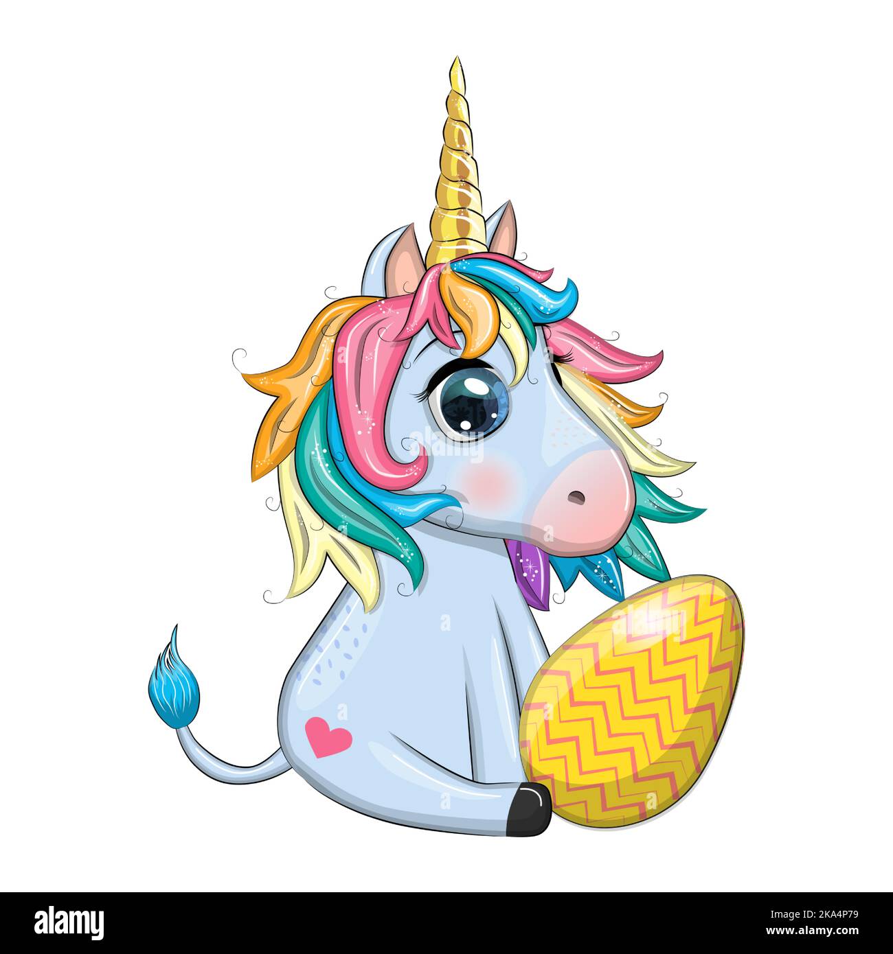 Easter unicorn cartoon character with easter egg, postcard Stock Vector ...