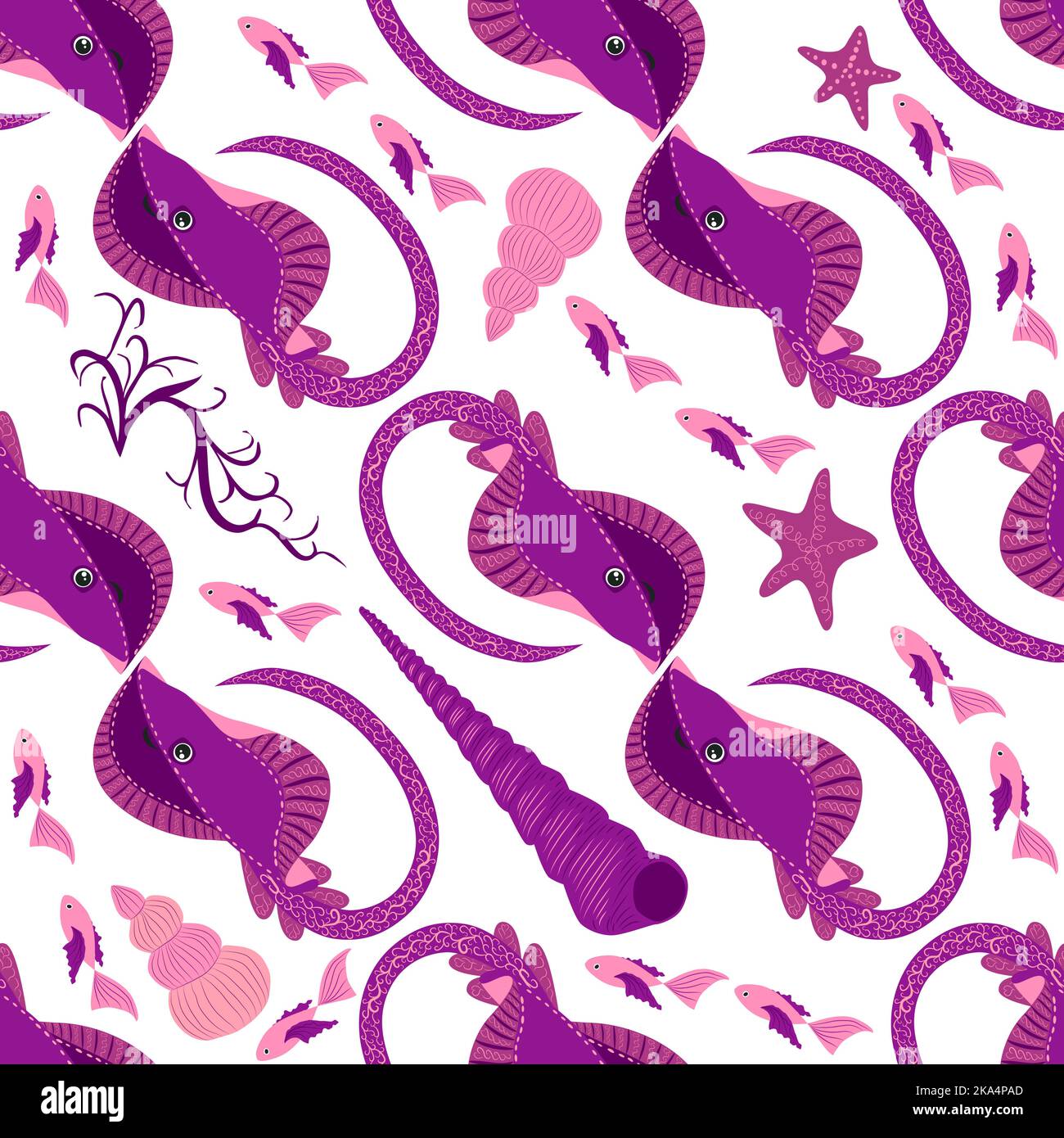 Stingray, Batomorphi sea life, fish, animals bright seamless pattern ...