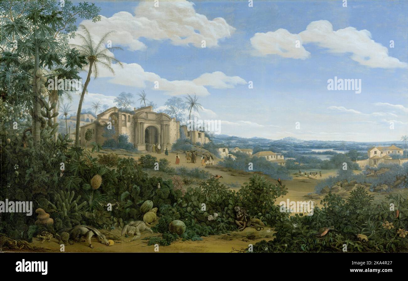 View of Olinda, Brazil, landscape, scene in Dutch Brazil; painted in ...