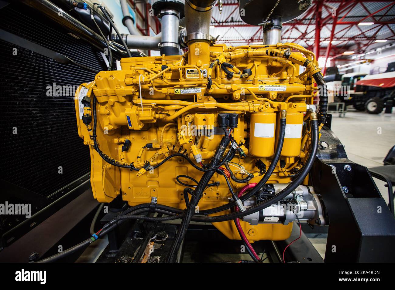 Modern diesel engine for assembling of machinery in the workshop Stock ...