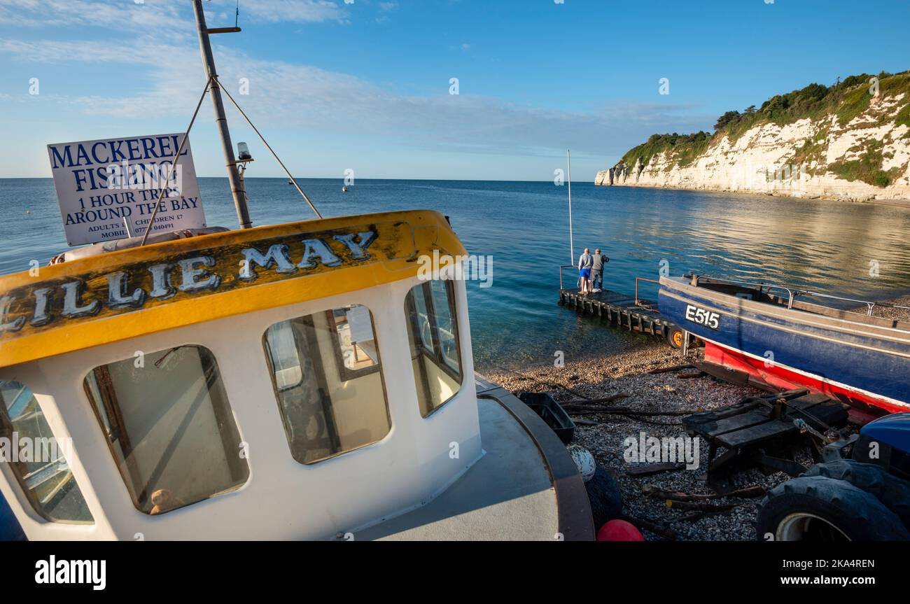Beer Beach Devon. Fishing from the Jetty Stock Photo - Alamy