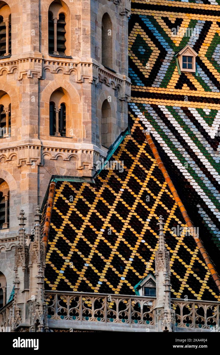 Gothic spires and Romanesque tower of St. Stephen's Cathedral in Vienna ...