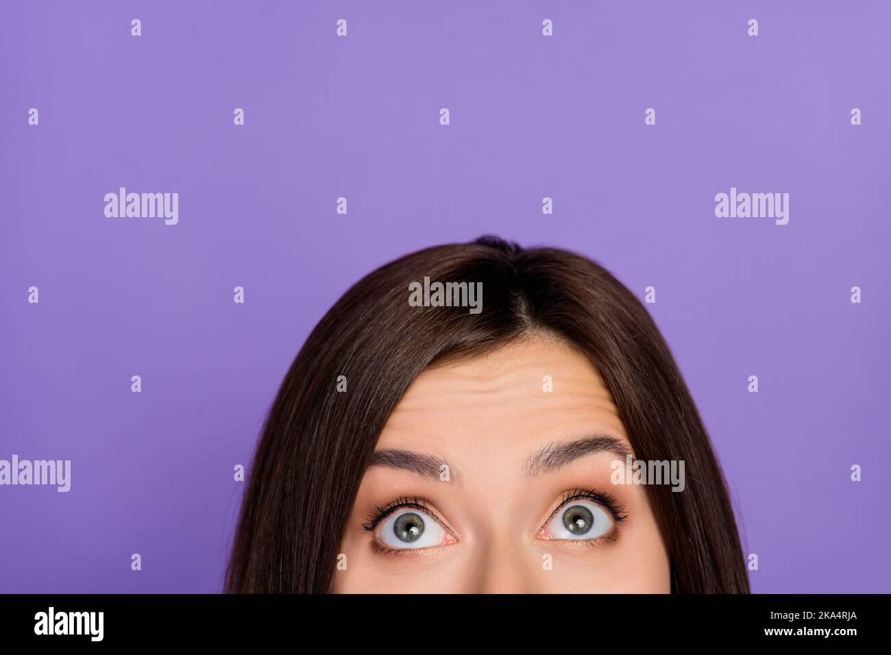 Close up photo portrait of charming young girl half face curious look ...
