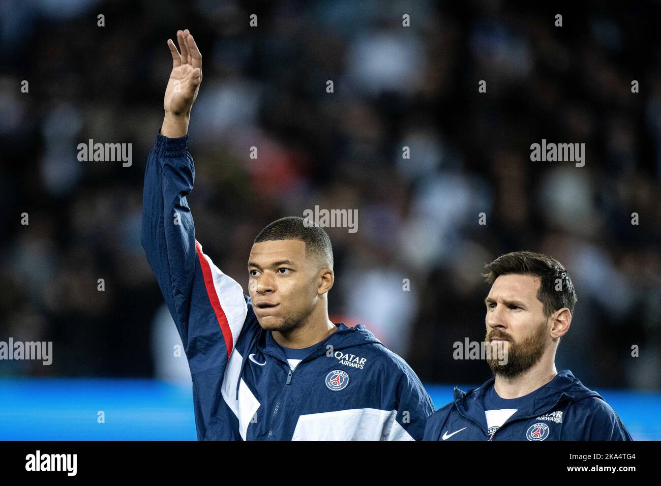 PARIS, FRANCE - OCTOBER 25: Kylian Mbappe and Lionel Messi of Paris ...