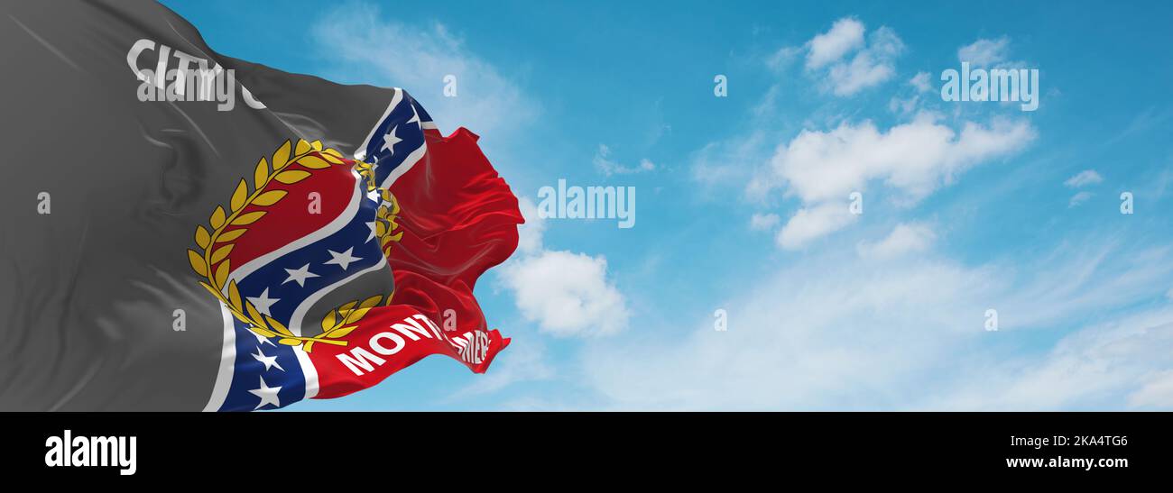 official flag of Montgomery, Alabama untied states of America at cloudy ...