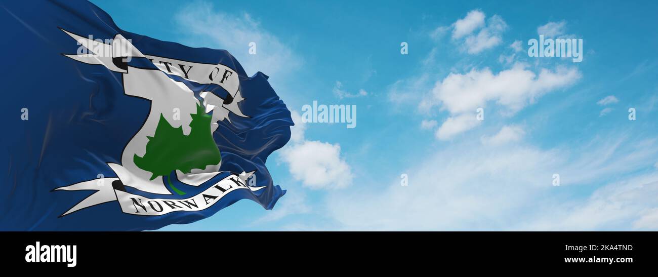 official flag of Norwalk, Ohio untied states of America at cloudy sky ...