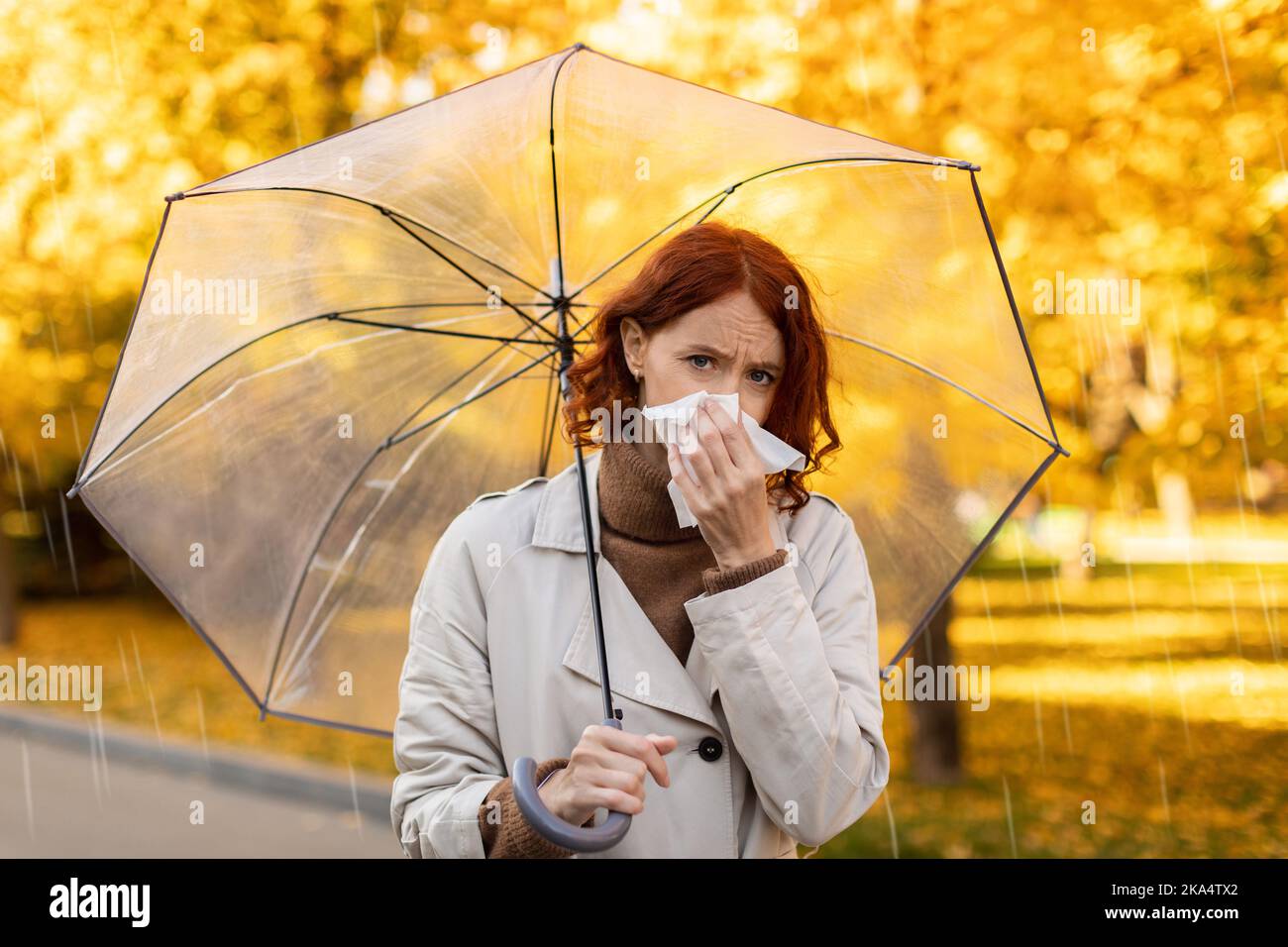 Sad Girl In The Rain With Umbrella