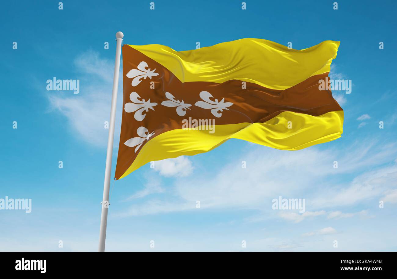 official flag of Dorado untied states of America at cloudy sky ...