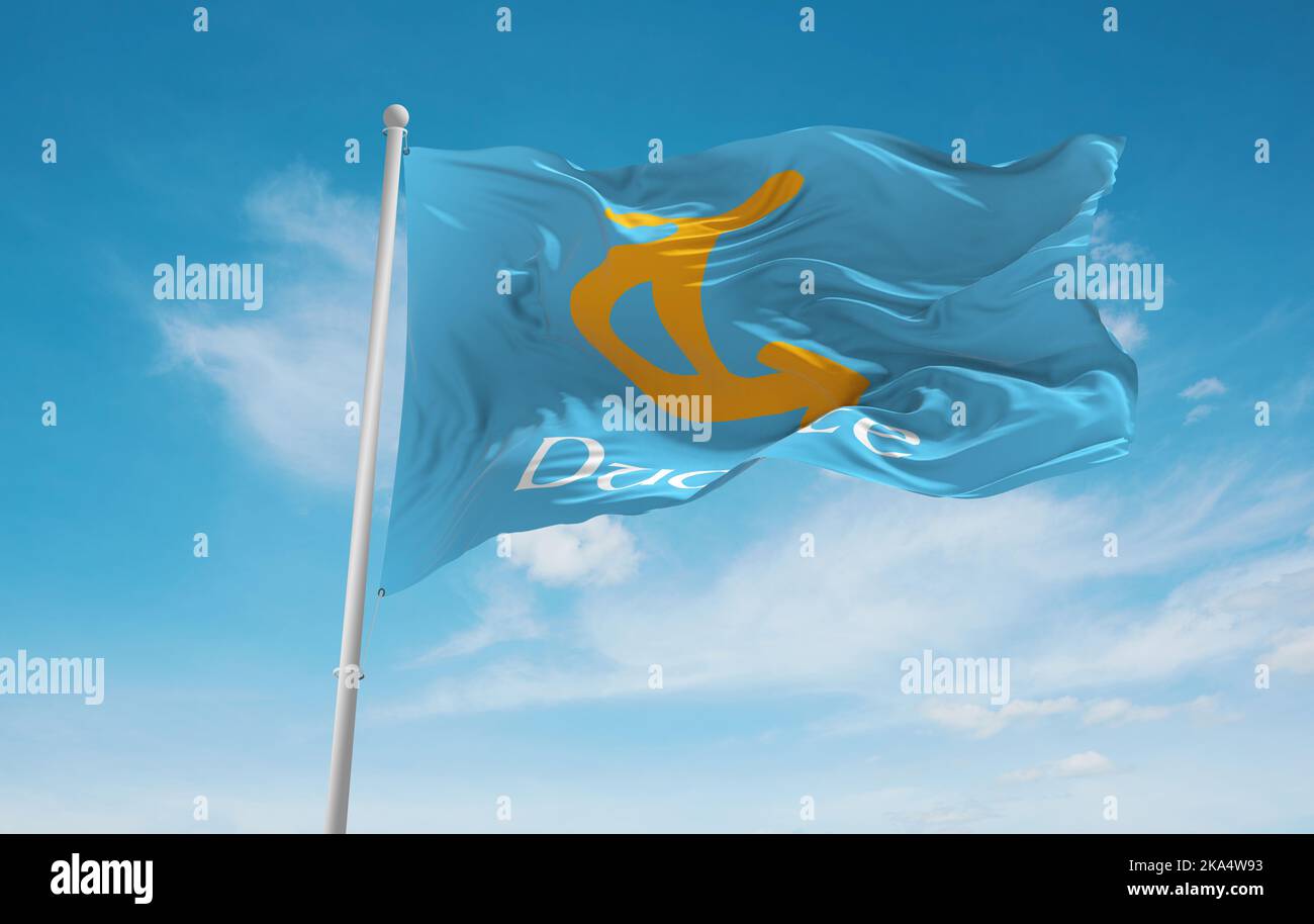 official flag of Duarte, California untied states of America at cloudy ...