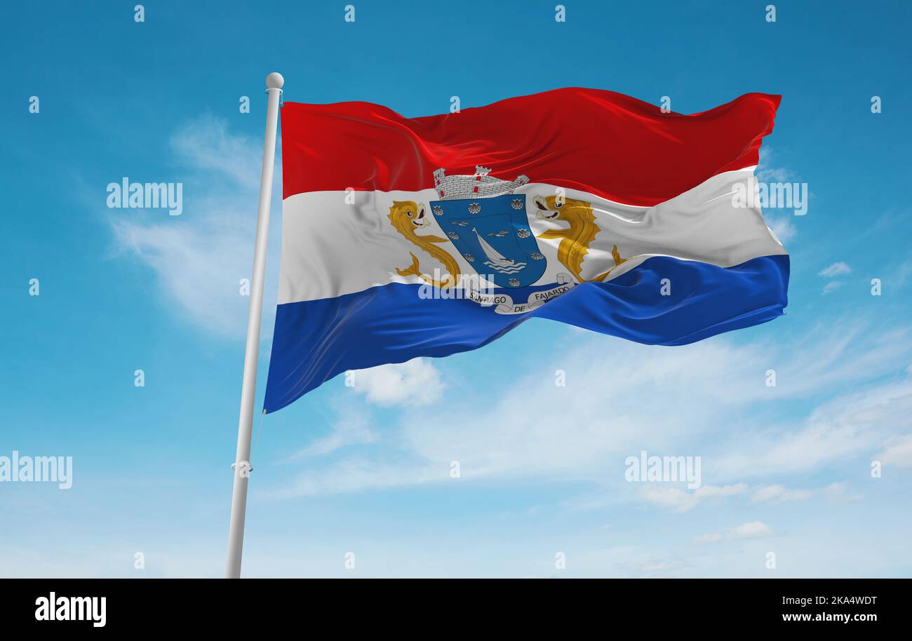 official flag of Fajardo untied states of America at cloudy sky ...
