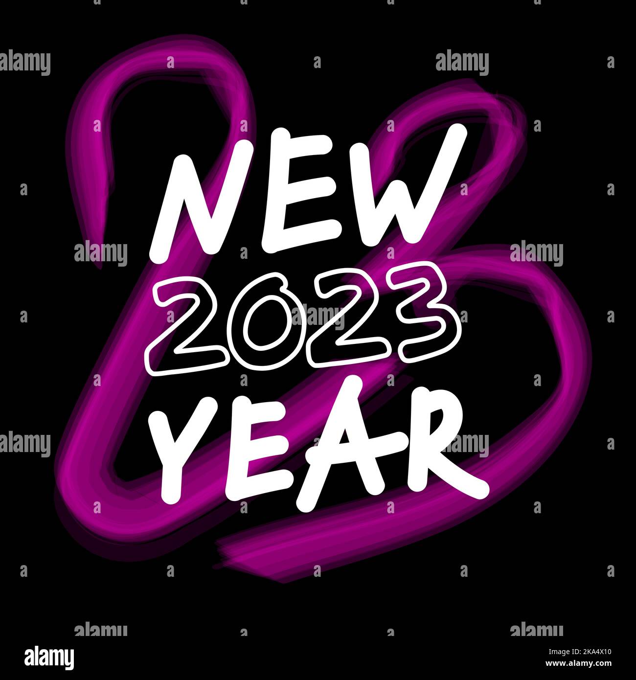 2023 new year graffiti poster. White text with a pink neon symbol on a ...