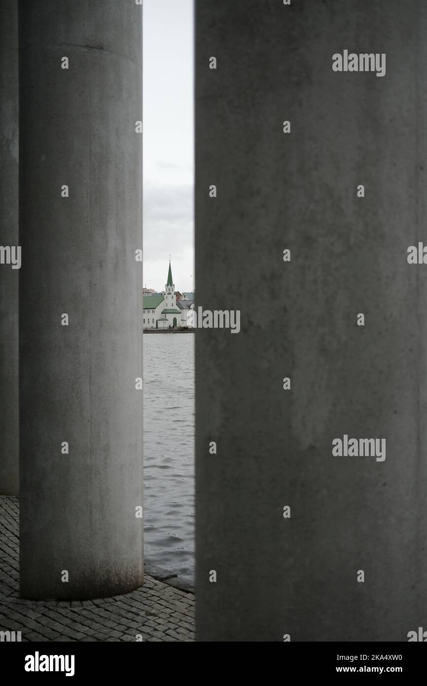 Concrete columns on river embankment Stock Photo - Alamy