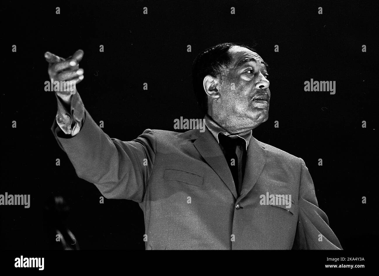 Duke Ellington, American pianist and jazz band leader, during a ...