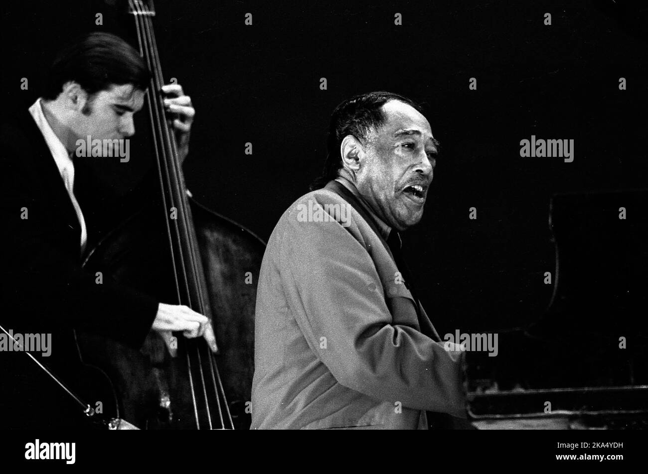Duke Ellington, American pianist and jazz band leader, during a ...