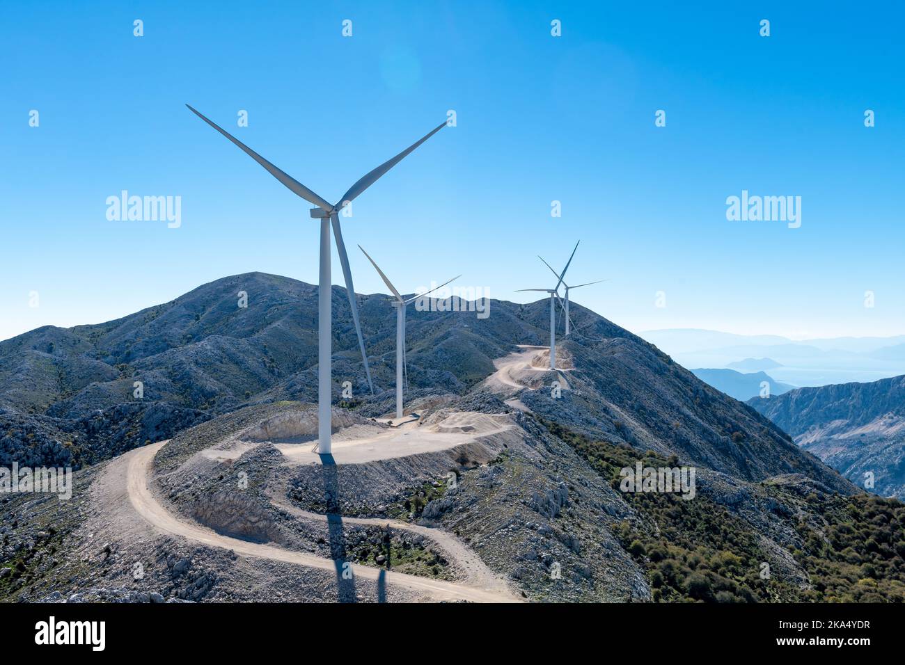 Wind turbines of a wind farm situated on a mountain top Stock Photo - Alamy