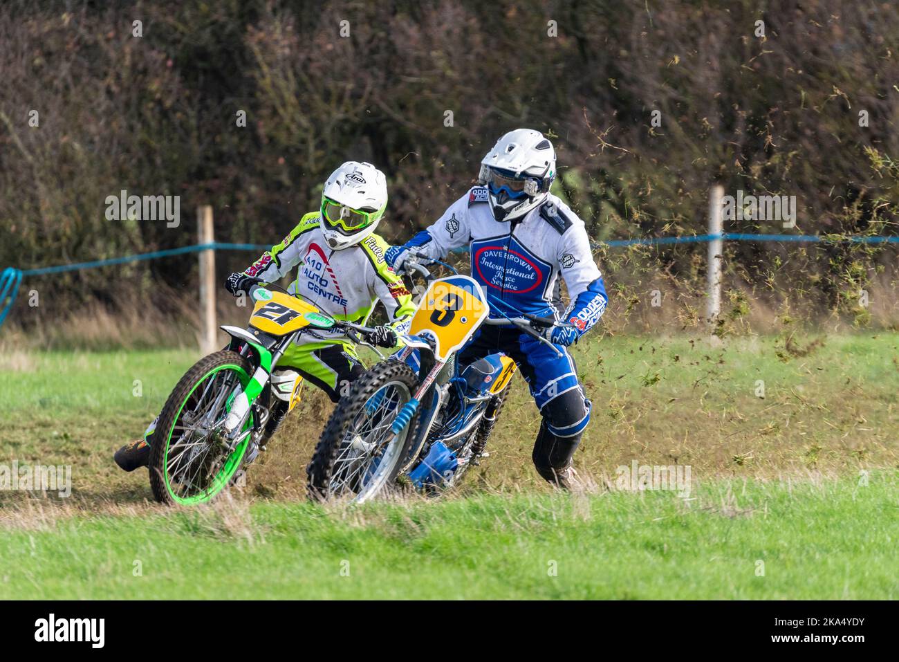 Graeme Brown racing in grasstrack motorcycle race. Donut Meeting event ...