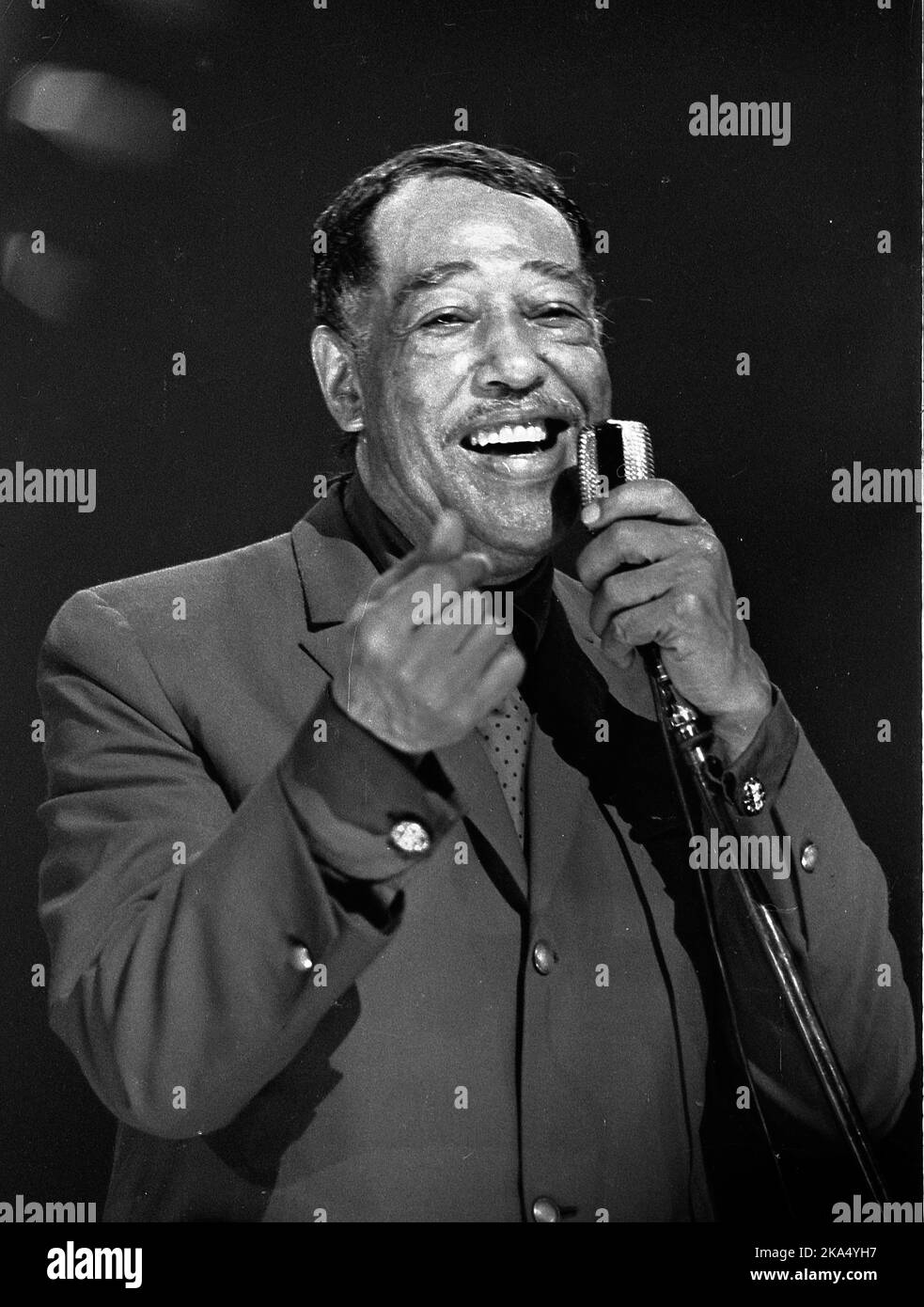 Duke Ellington, American pianist and jazz band leader, during a ...