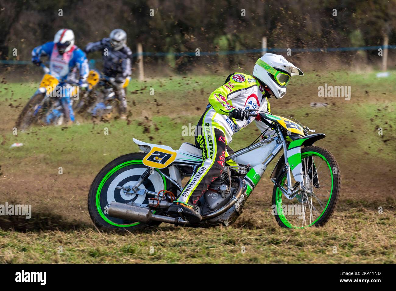Scott Ryan racing in grasstrack motorcycle race. Donut Meeting event ...