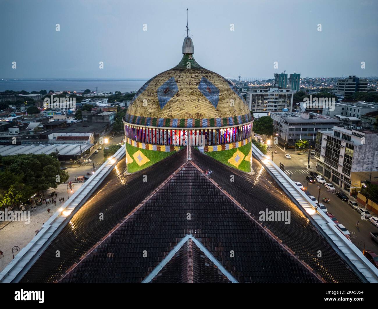 Beautiful aerial view to colorful dome on top of historic theater Stock ...