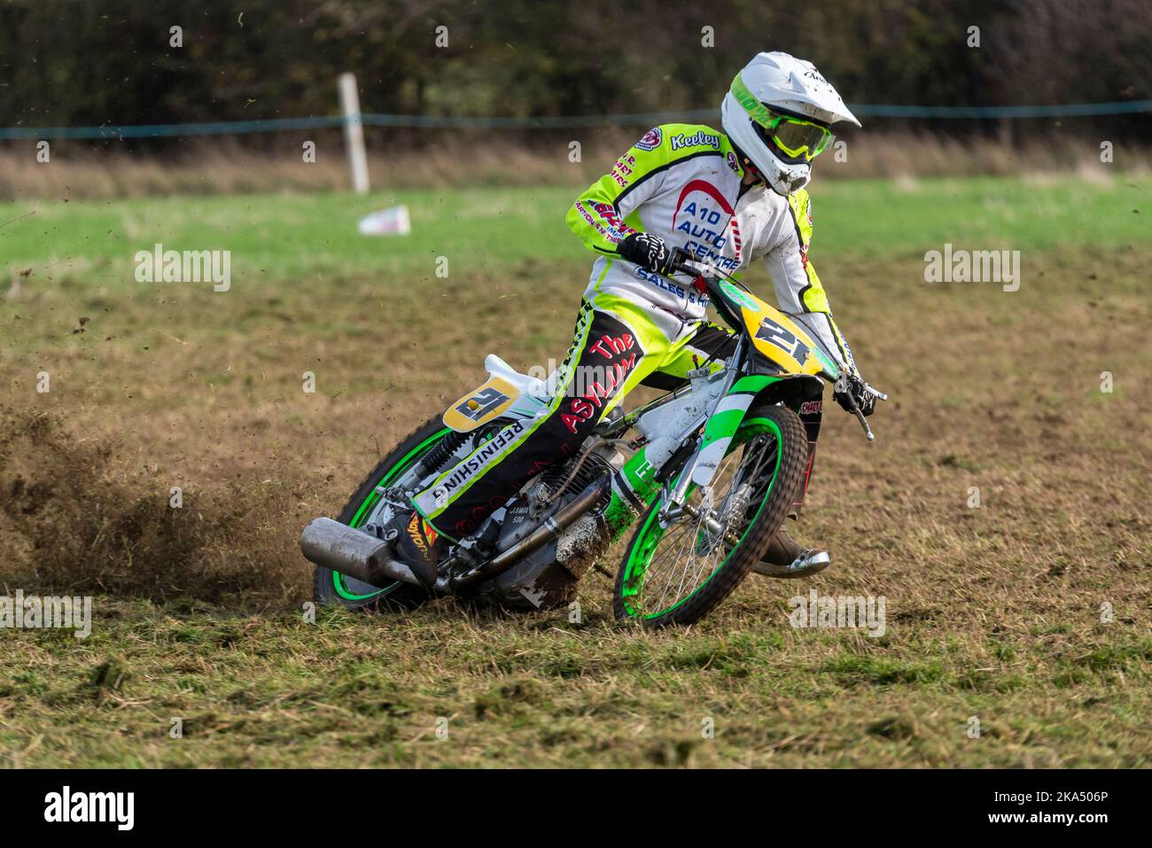 Scott Ryan racing in grasstrack motorcycle race. Donut Meeting event ...