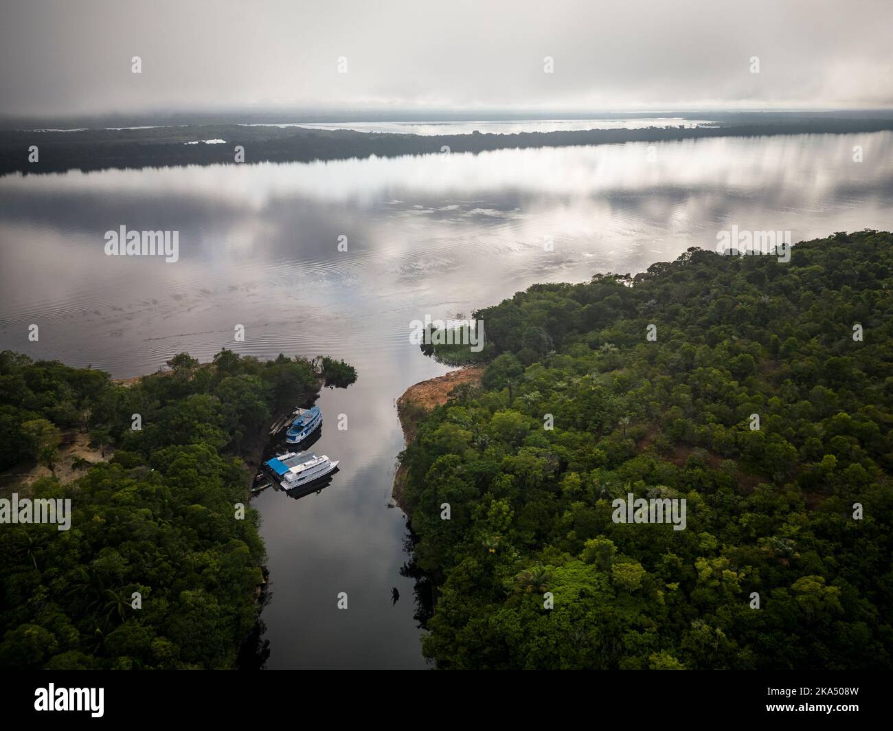 Beautiful aerial view to green amazon rainforest and river Stock Photo ...