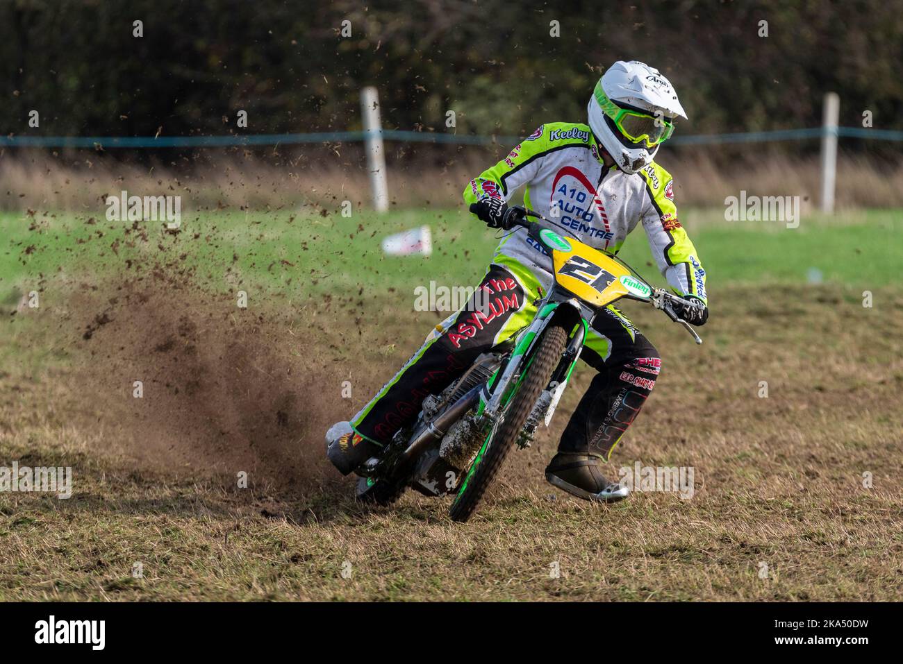 Scott Ryan racing in grasstrack motorcycle race. Donut Meeting event ...
